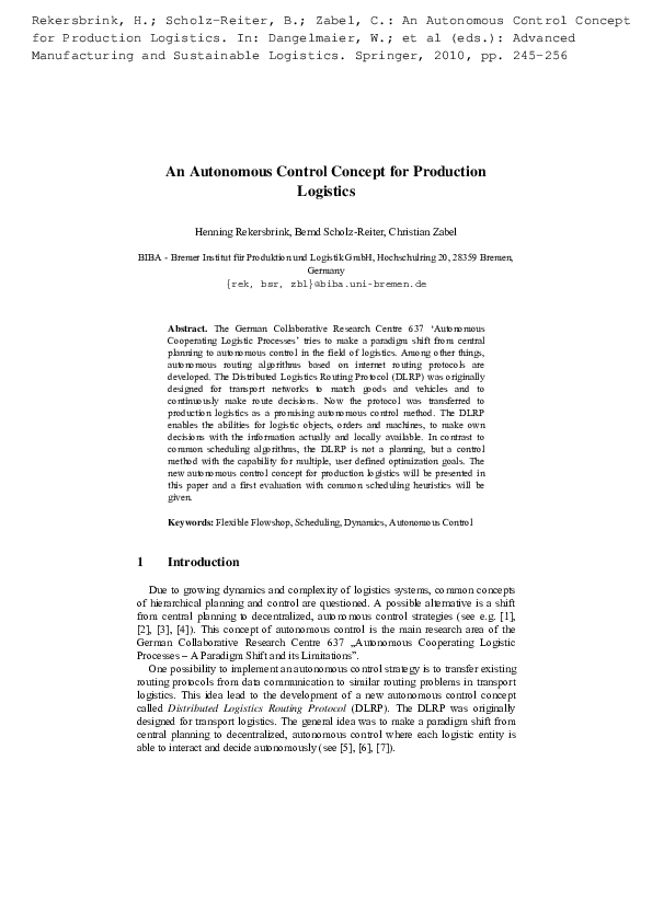 (PDF) An Autonomous Control Concept for Production Logistics