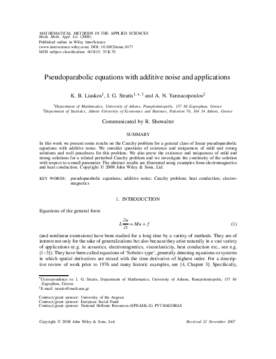 (PDF) Pseudoparabolic equations with additive noise and applications