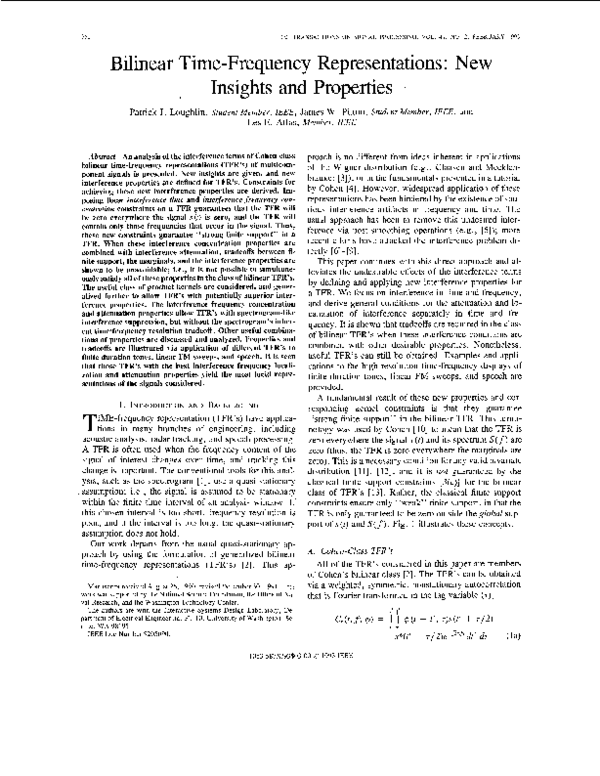 Pdf Bilinear Time Frequency Representations New Insights And Properties