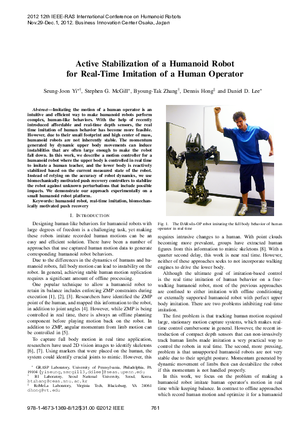 (PDF) Active stabilization of a humanoid robot for real-time imitation ...