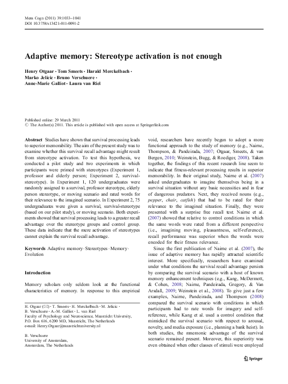 (PDF) Adaptive memory: Stereotype activation is not enough