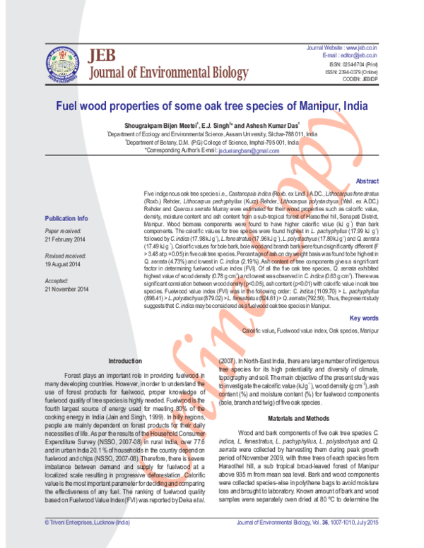 (PDF) Fuel wood properties of some oak tree species of Manipur, India