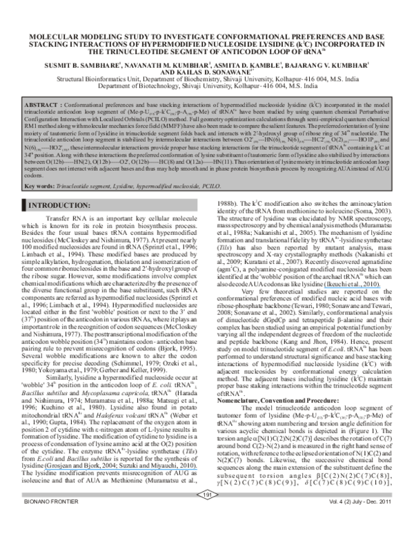 (PDF) MOLECULAR MODELING STUDY TO INVESTIGATE CONFORMATIONAL ...