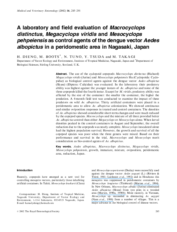 (PDF) A laboratory and field evaluation of Macrocyclops distinctus ...