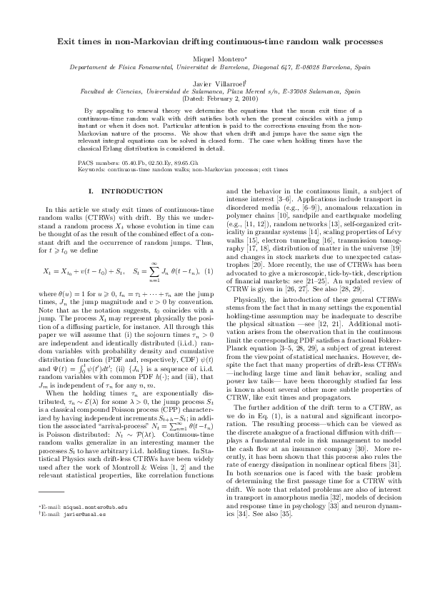 (PDF) Exit times in non-Markovian drifting continuous-time random-walk ...