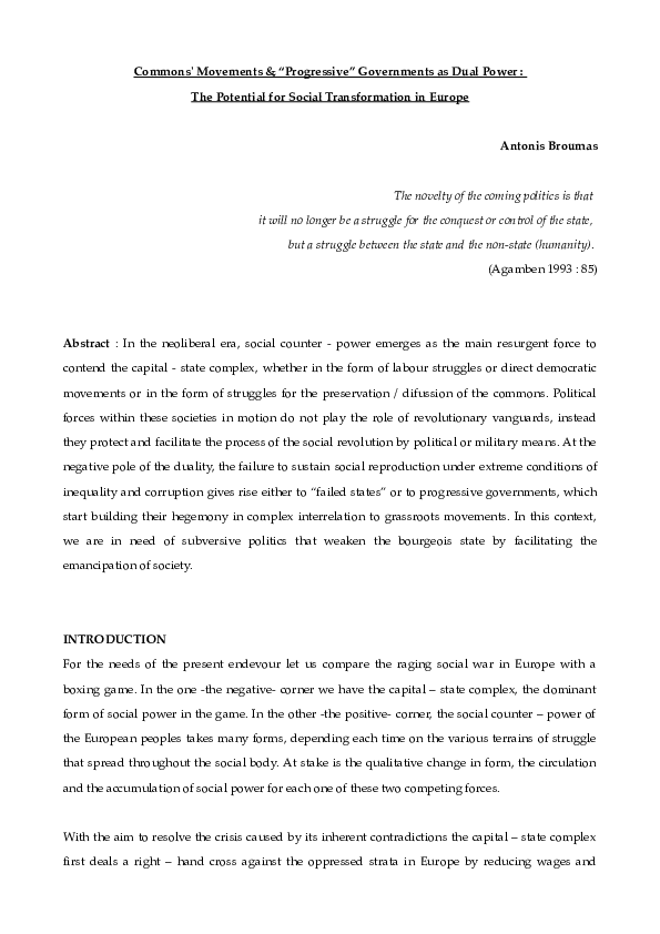 Commons' Movements & “Progressive” Governments as Dual Power : The ...