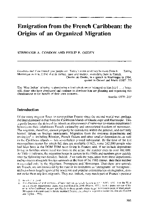 (PDF) Emigration from the French Caribbean: the Origins of an Organized ...