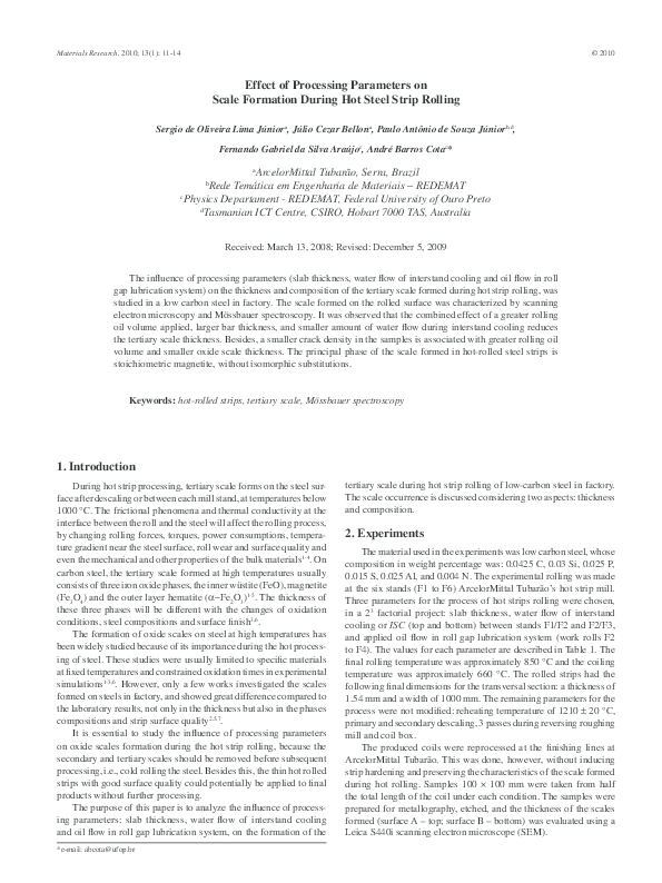 (PDF) Effect of processing parameters on scale formation during hot ...