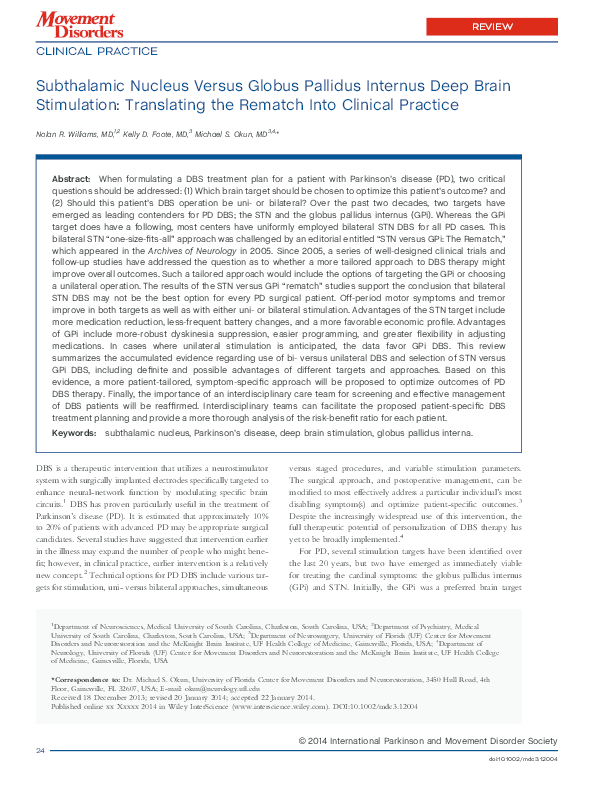 (PDF) STN vs. GPi Deep Brain Stimulation: Translating the Rematch into ...
