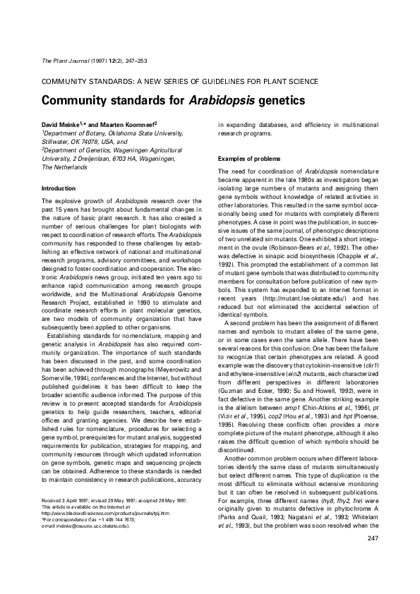 (PDF) Community standards for Arabidopsis genetics