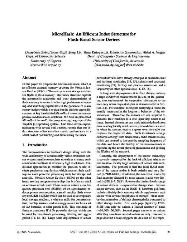 (PDF) MicroHash: An Efficient Index Structure for Flash-Based Sensor Devices