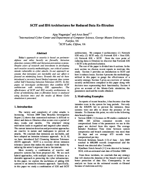 (PDF) SCIT and IDS architectures for reduced data ex-filtration | Ajay ...
