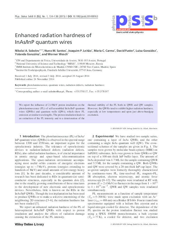 (PDF) Enhanced radiation hardness of InAs/InP quantum wires