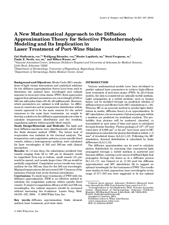 Pdf A New Mathematical Approach To The Diffusion Approximation Theory For Selective