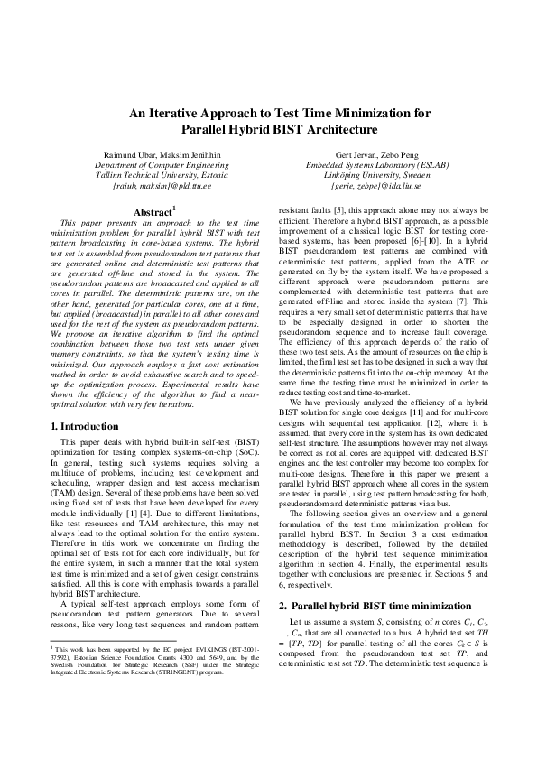 Pdf An Iterative Approach To Test Time Minimization For Parallel