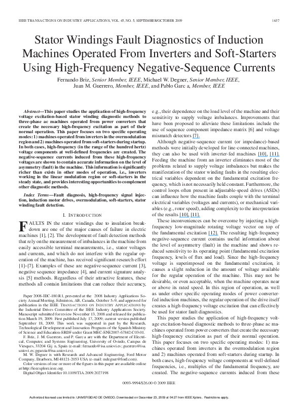 (PDF) Stator Windings Fault Diagnostics of Induction Machines Operated From Inverters and Soft ...
