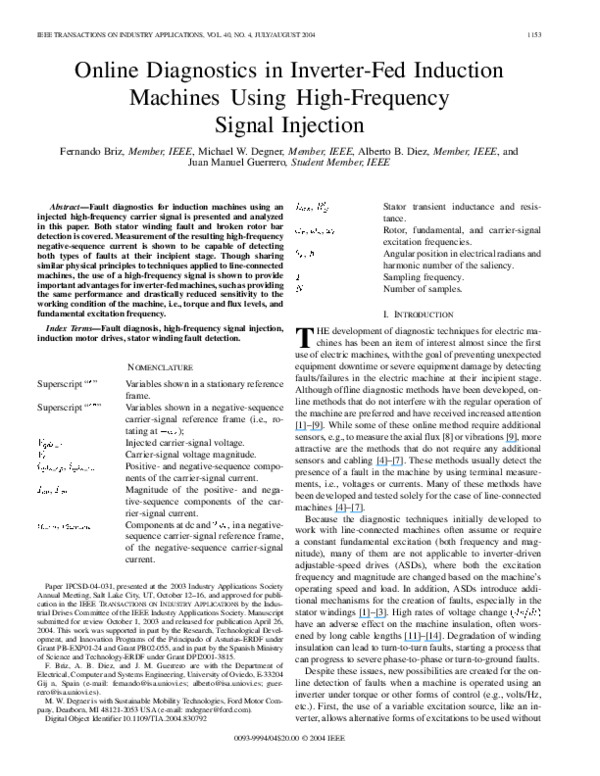 (PDF) Online Diagnostics in Inverter-Fed Induction Machines Using High ...