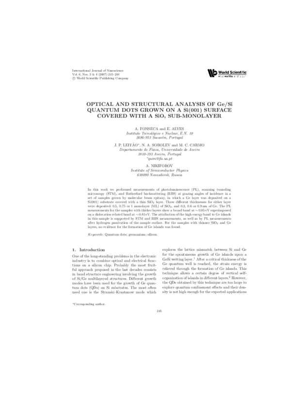 (PDF) Optical and structural analysis of Ge/Si quantum dots grown on a Si(001) surface covered ...
