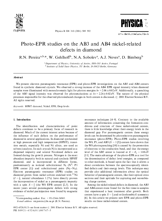 (PDF) Photo-EPR studies on the AB3 and AB4 nickel-related defects in ...