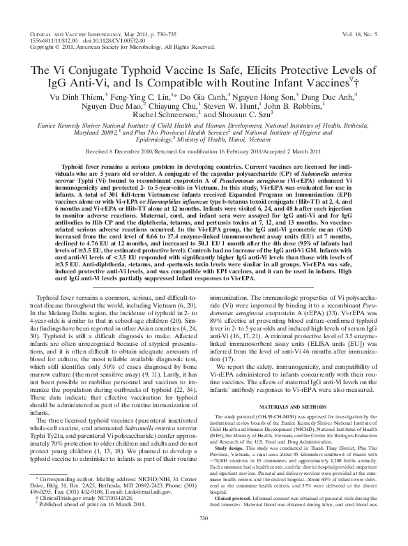 (PDF) The Vi Conjugate Typhoid Vaccine Is Safe, Elicits Protective ...