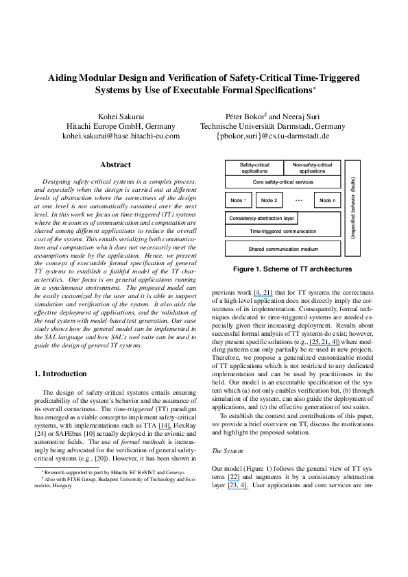 Pdf Aiding Modular Design And Verification Of Safety Critical Time Triggered Systems By Use Of