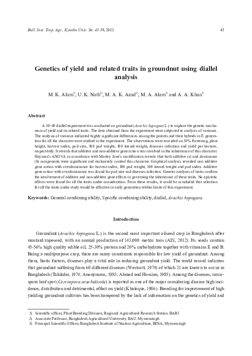 (PDF) Genetics of yield and related traits in groundnut using diallel ...