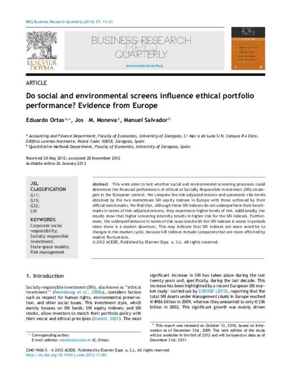 (PDF) Do social and environmental screens influence ethical portfolio ...