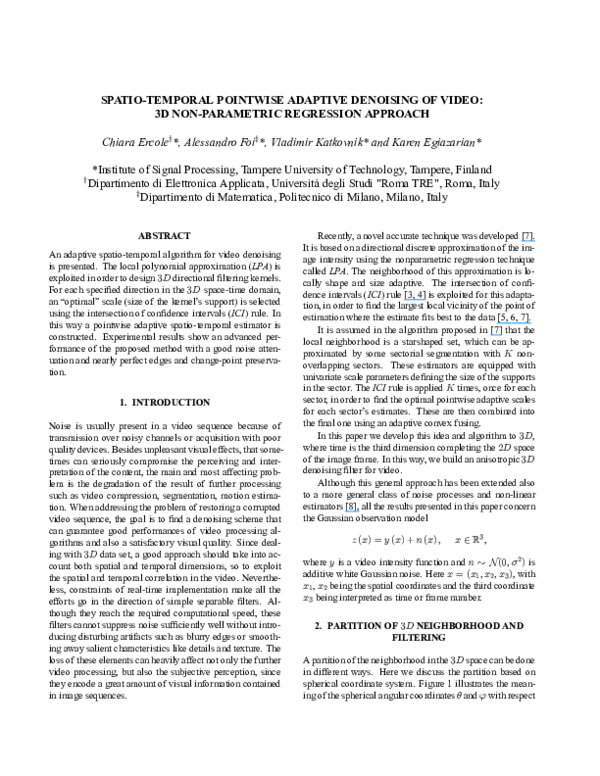 (PDF) Spatio-temporal pointwise adaptive denoising of video: 3D non-parametric regression approach