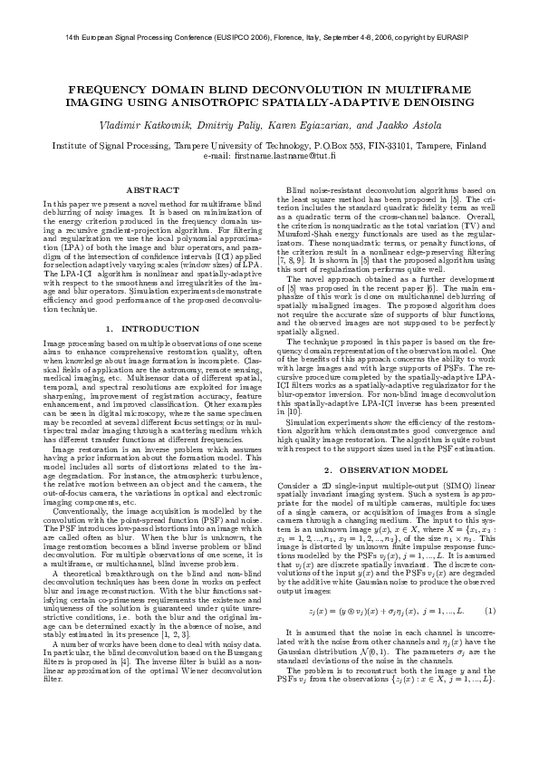 Pdf Frequency Domain Blind Deconvolution In Multiframe Imaging Using Anisotropic Spatially