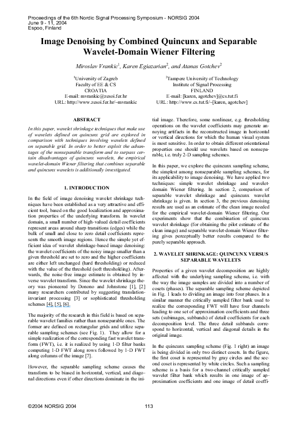 Pdf Image Denoising By Combined Quincunx And Separable Wavelet Domain