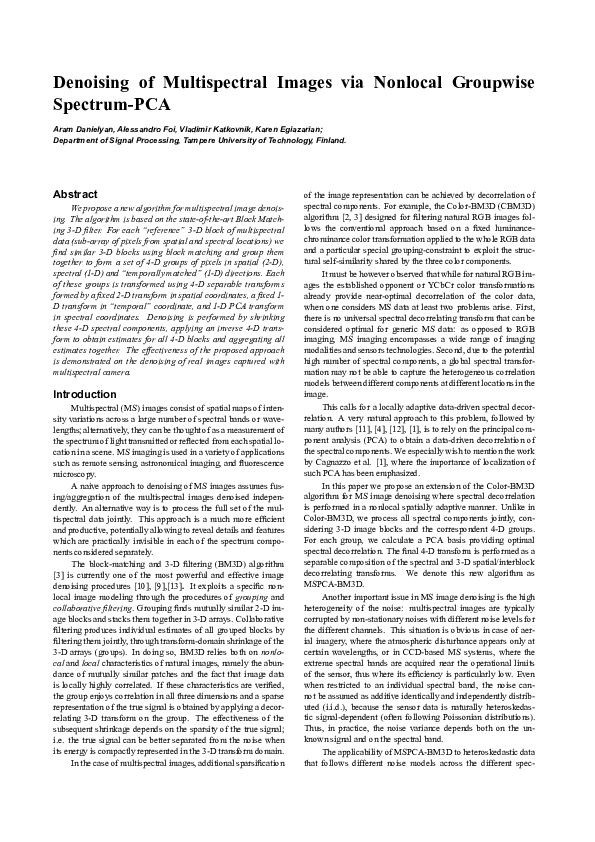 (PDF) Denoising of multispectral images via nonlocal groupwise spectrum-PCA