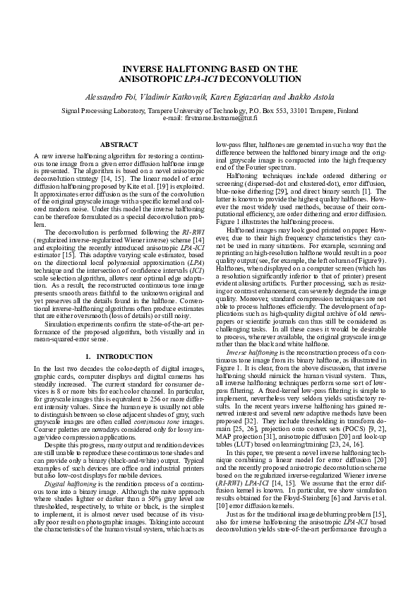 (PDF) Inverse halftoning based on the anisotropic LPA-ICI deconvolution