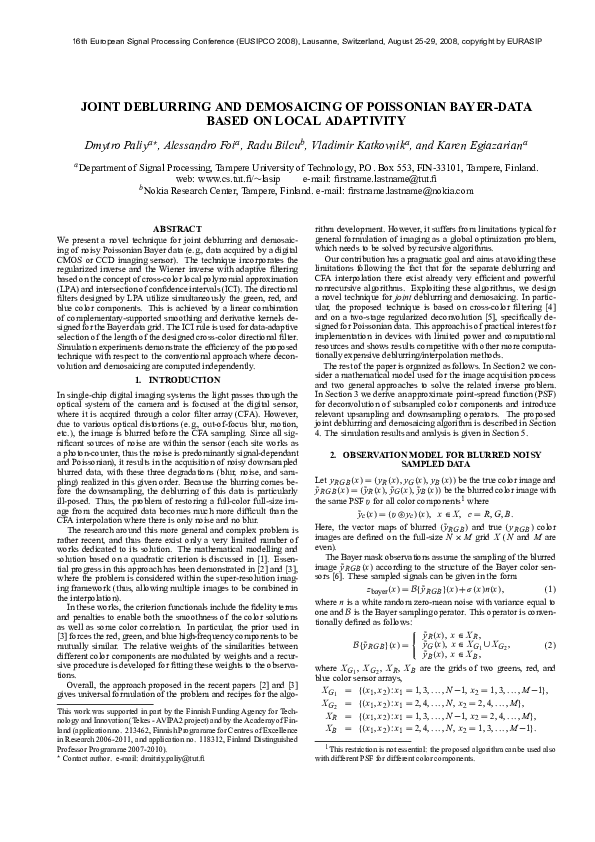 (PDF) Joint deblurring and demosaicing of poissonian bayer data based on local adaptivity