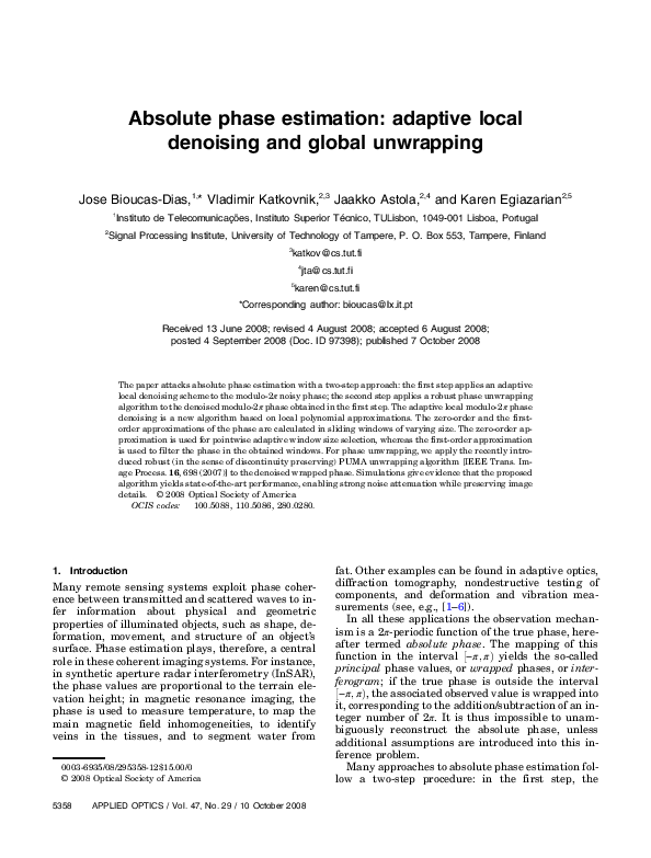 (PDF) Absolute phase estimation: adaptive local denoising and global unwrapping