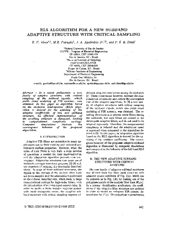 (PDF) RLS algorithm for a new subband adaptive structure with critical sampling