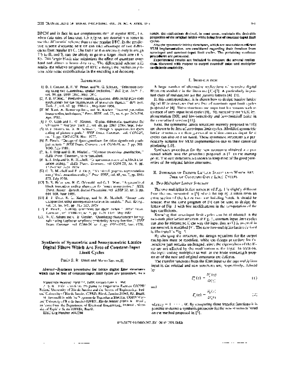 (PDF) Synthesis of symmetric and nonsymmetric lattice digital filters which are free of constant ...