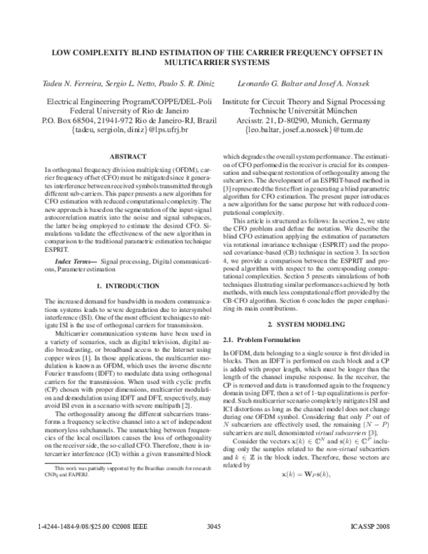 Pdf Low Complexity Blind Estimation Of The Carrier Frequency Offset In Multicarrier Systems