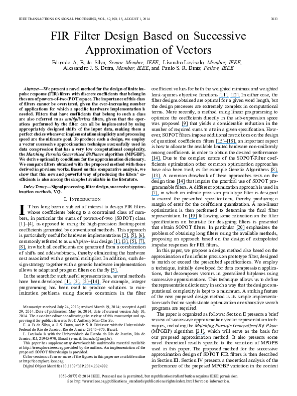 Pdf Fir Filter Design Based On Successive Approximation Of Vectors Paulo Diniz