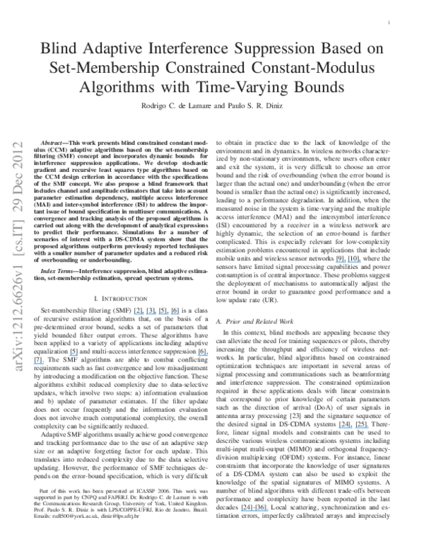 Pdf Blind Adaptive Interference Suppression Based On Set Membership Constrained Constant