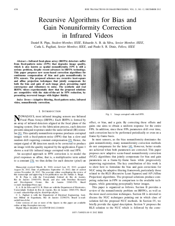 Pdf Recursive Algorithms For Bias And Gain Nonuniformity Correction In Infrared Videos
