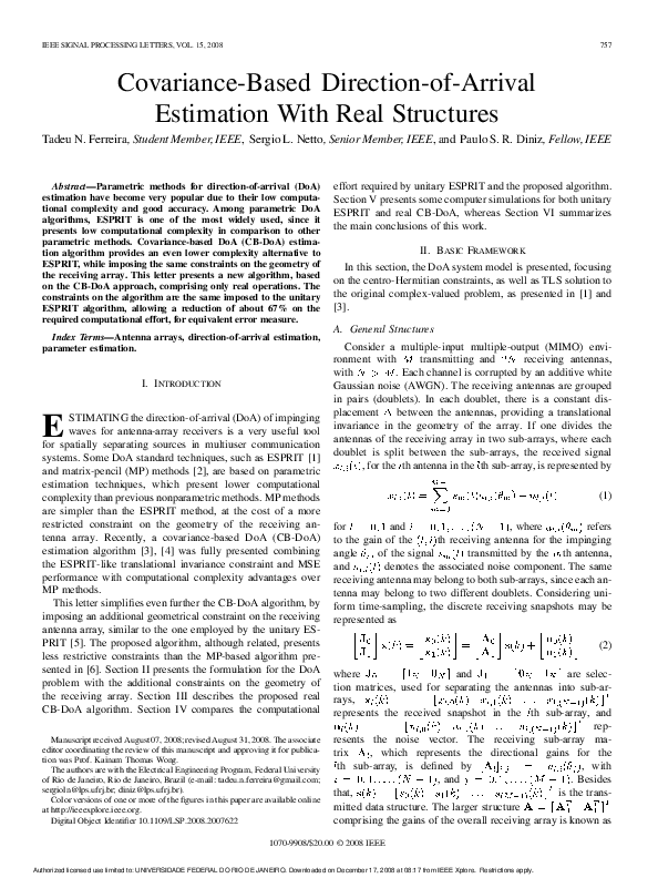 (PDF) Covariance-Based Direction-of-Arrival Estimation With Real Structures