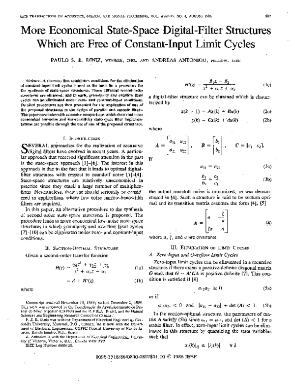 (PDF) More economical state-space digital-filter structures which are free of constant-input ...