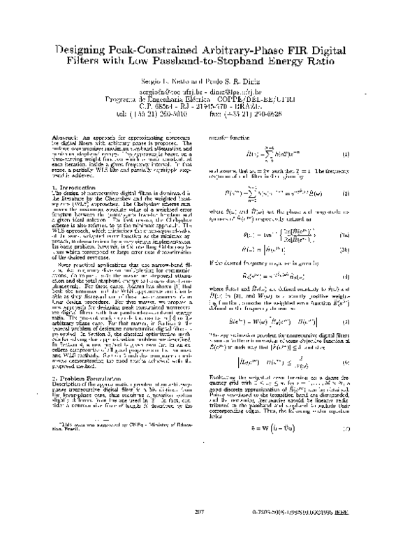 (PDF) Designing peak-constrained arbitrary-phase FIR digital filters with low passband-to ...