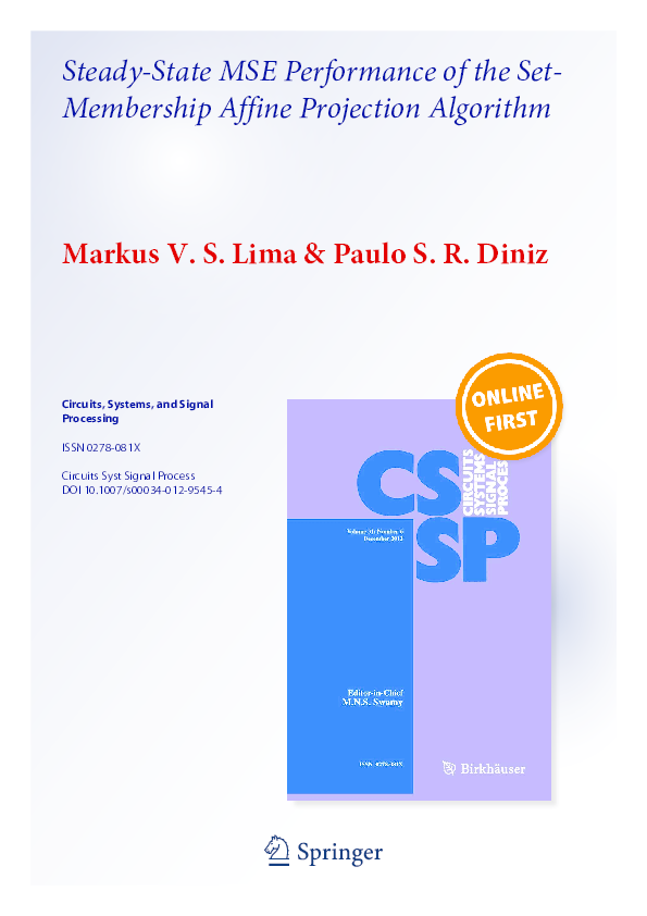 Pdf Steady State Mse Performance Of The Set Membership Affine Projection Algorithm Markus