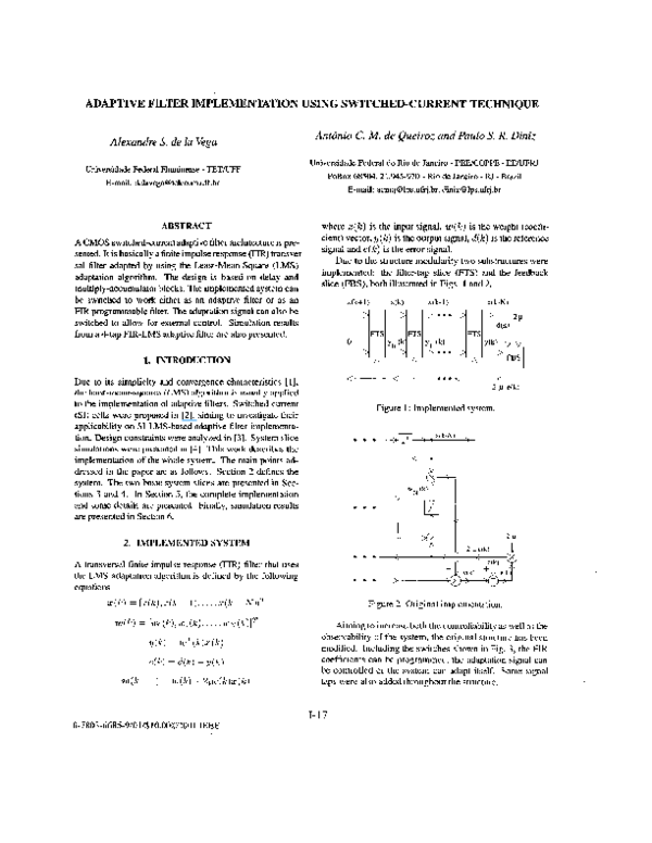 (PDF) Adaptive filter implementation using switched-current technique (PDF) Adaptive filter implementation using switched-current technique