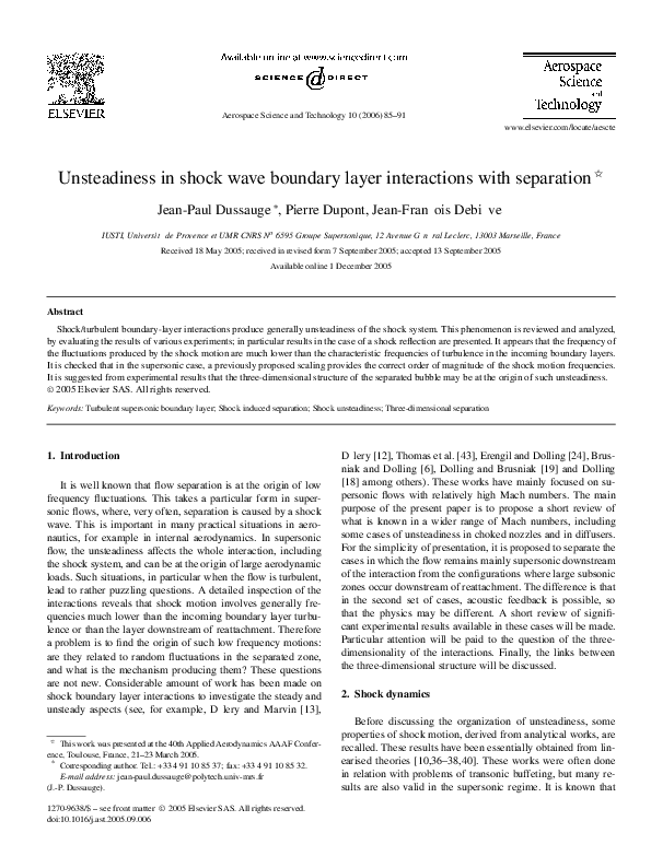 Pdf Unsteadiness In Shock Wave Boundary Layer Interactions With Separation