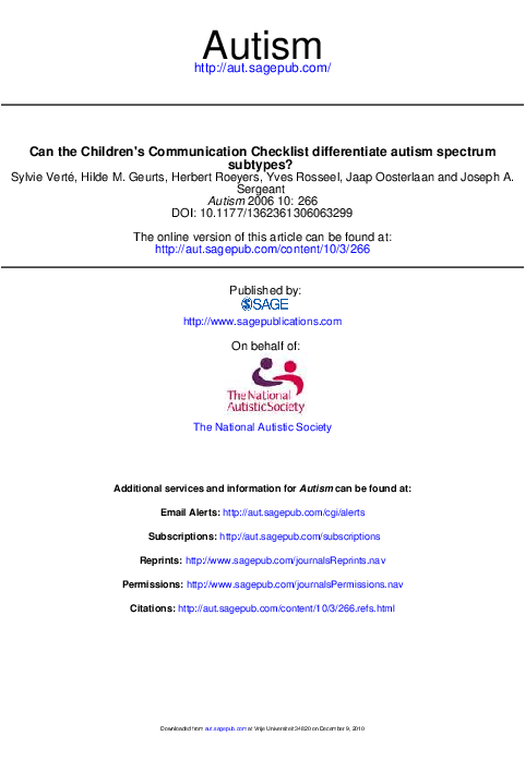 (PDF) Can the Children's Communication Checklist differentiate autism ...