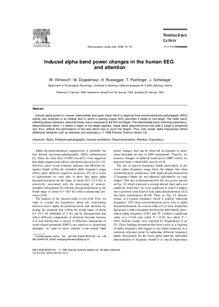 (PDF) Induced alpha band power changes in the human EEG and attention