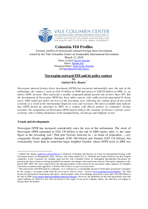 (PDF) Norwegian Outward FDI and its Policy Context