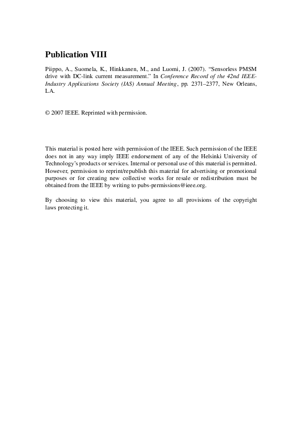 Pdf Sensorless Pmsm Drive With Dc Link Current Measurement